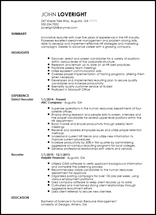 Free Contemporary Recruiter Resume Template Resume Now
