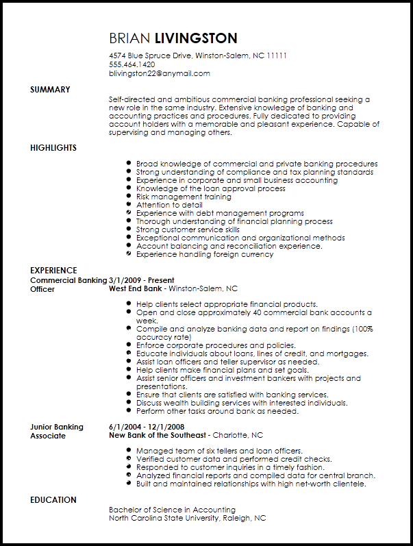 Free Professional Banking Resume Template Resume Now