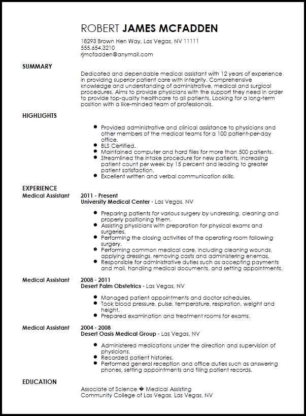 Free Traditional Medical Assistant Resume Template Resume Now