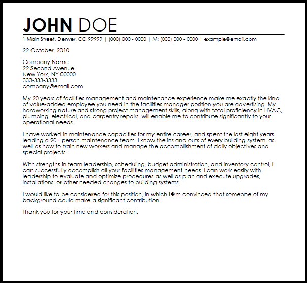 Free Facilities Manager Cover Letter Templates Resume Now Free Facilities Manager Cover Letter Templates Resume Now