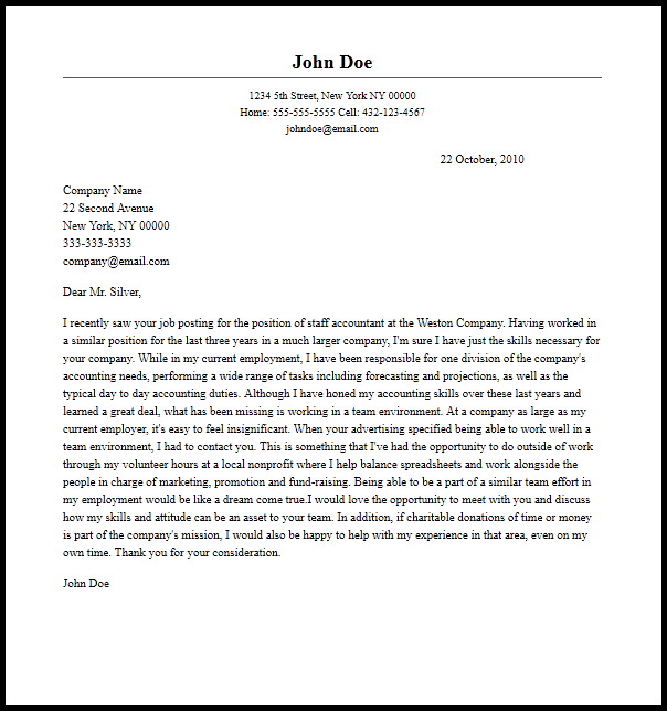 Staff Accountant Cover Letter Rugbyvideocoverage