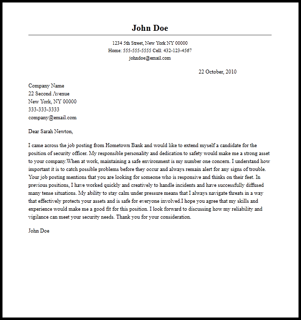 Professional Security Officer Cover Letter Sample Writing Guide